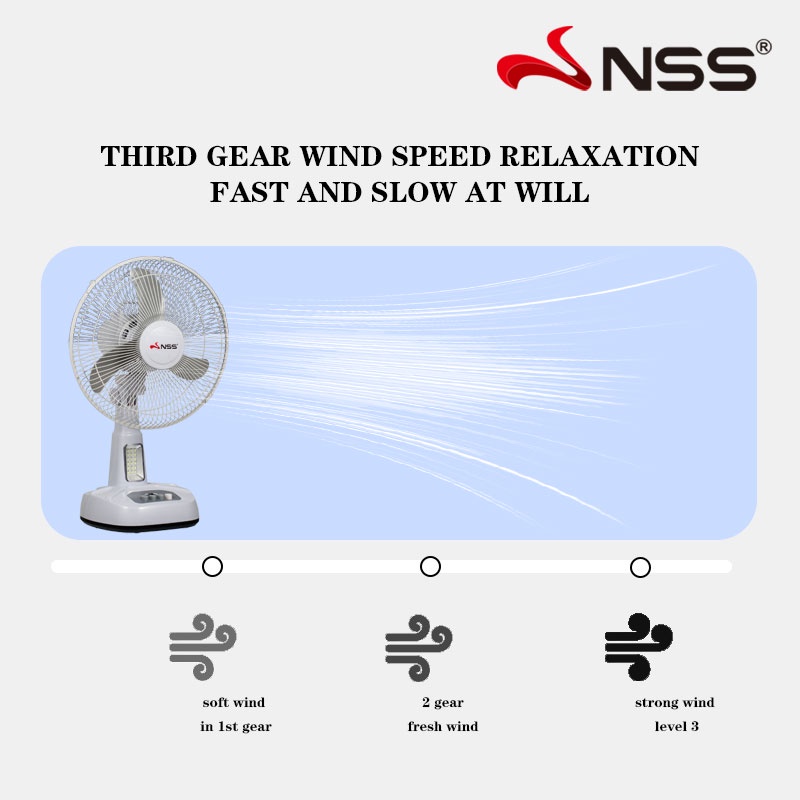NSS Solar Fan Rechargeable Solar Fan 12 inch Desk Fan with LED Light ...