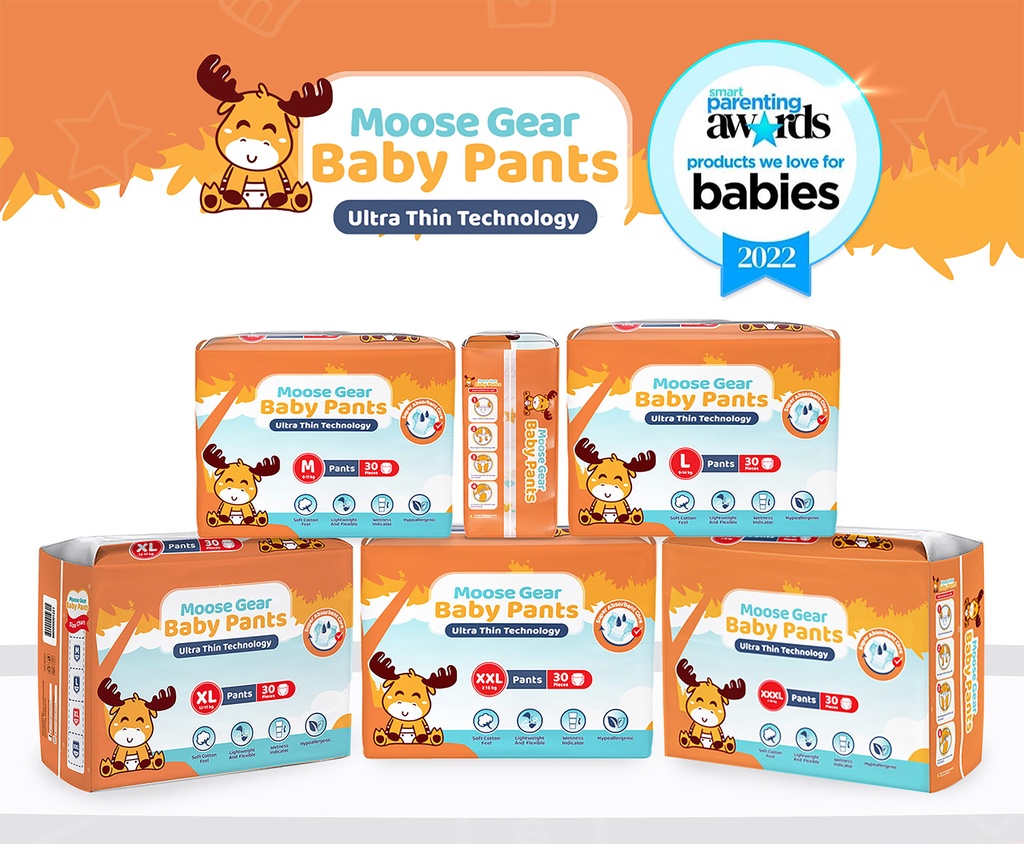 Moose Gear Baby Pants Diaper LARGE 60pcs (2PACKS) Hypoallergenic Super ...