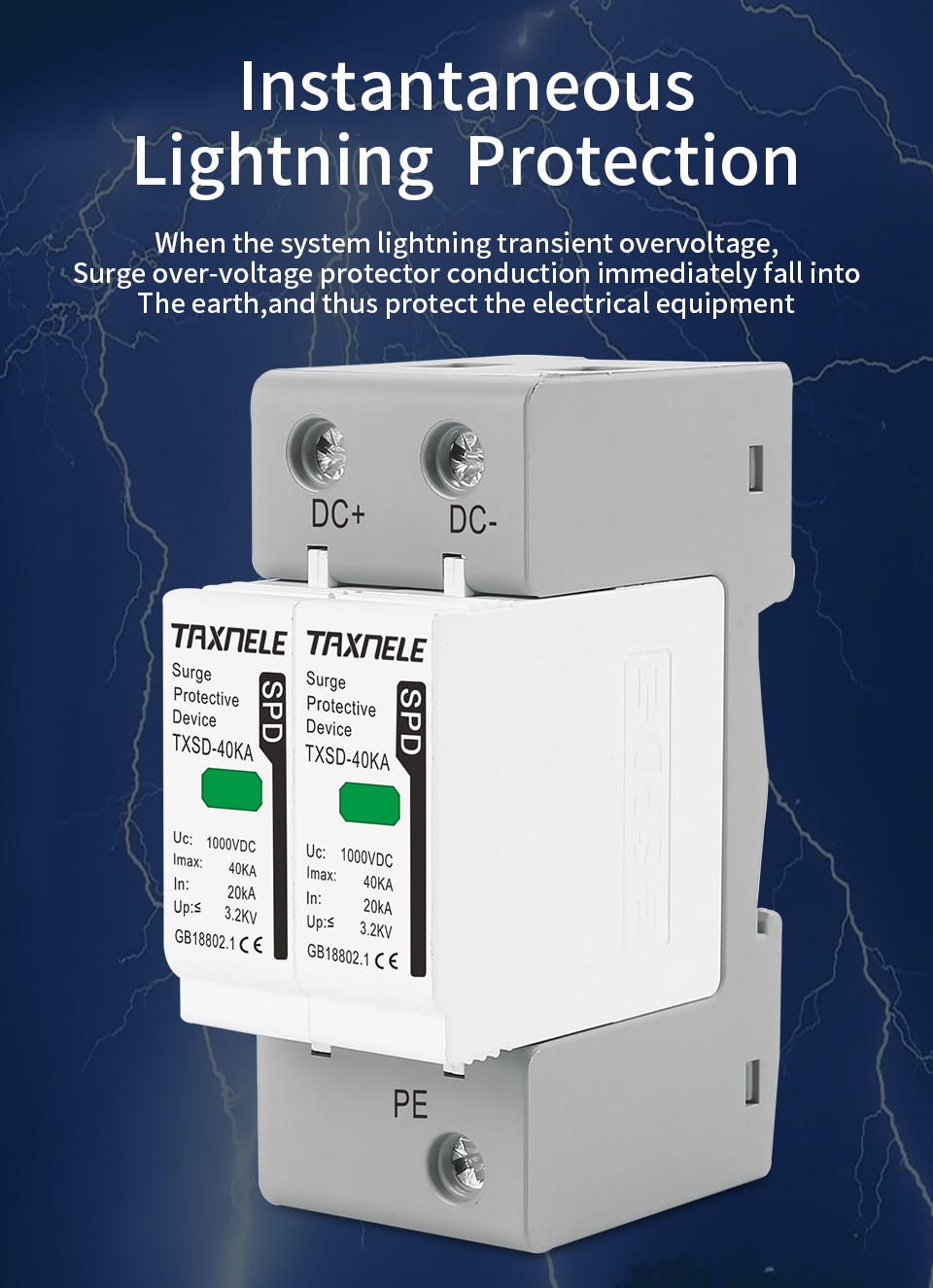 TAXNELE DC SPD Surge Protector 600V 1000V 2P 20KA 40KA Solar PV ...