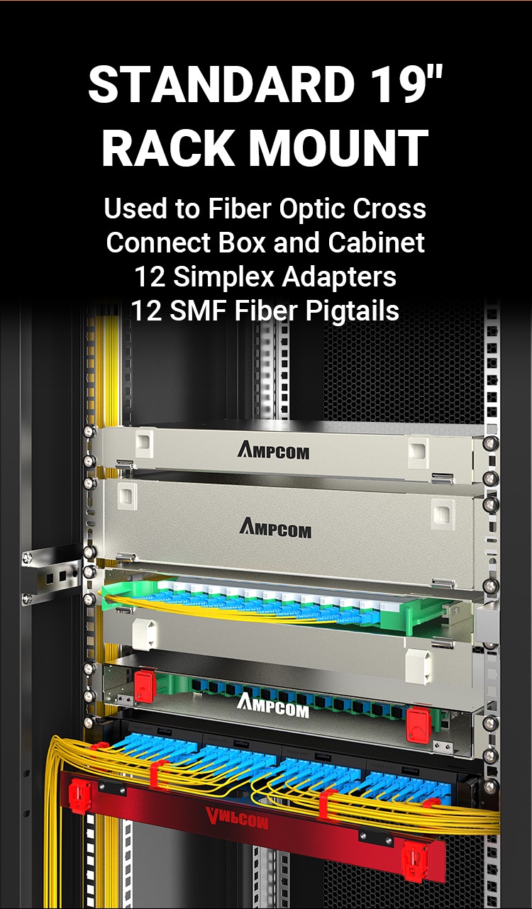 AMPCOM 12-Port ODF Optical Distribution Frame Optic Patch Panel LC SC ...