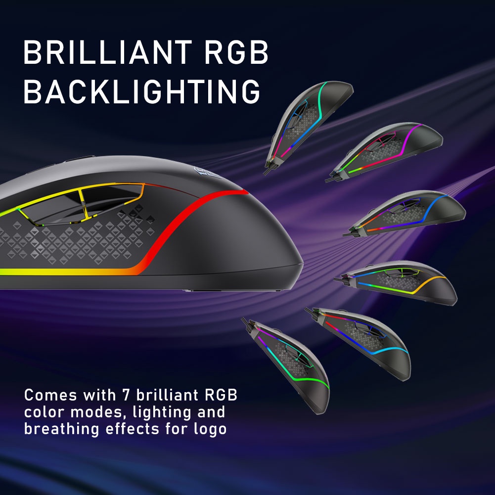 AULA F805 Gaming Mouse RGB Colorful Lighting 6 Gear DPI, 7 Programmable ...