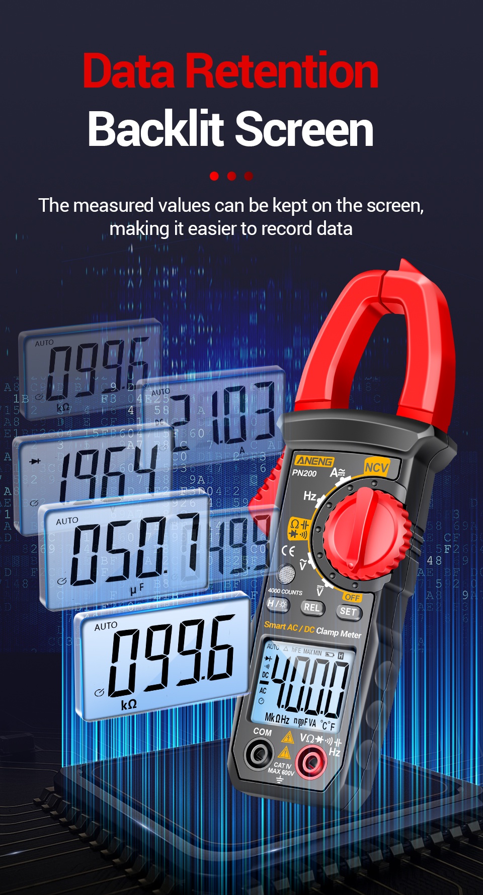 Aneng Pn200 Digital Clamp Meter Dc/Ac 600A Current 4000 Counts ...