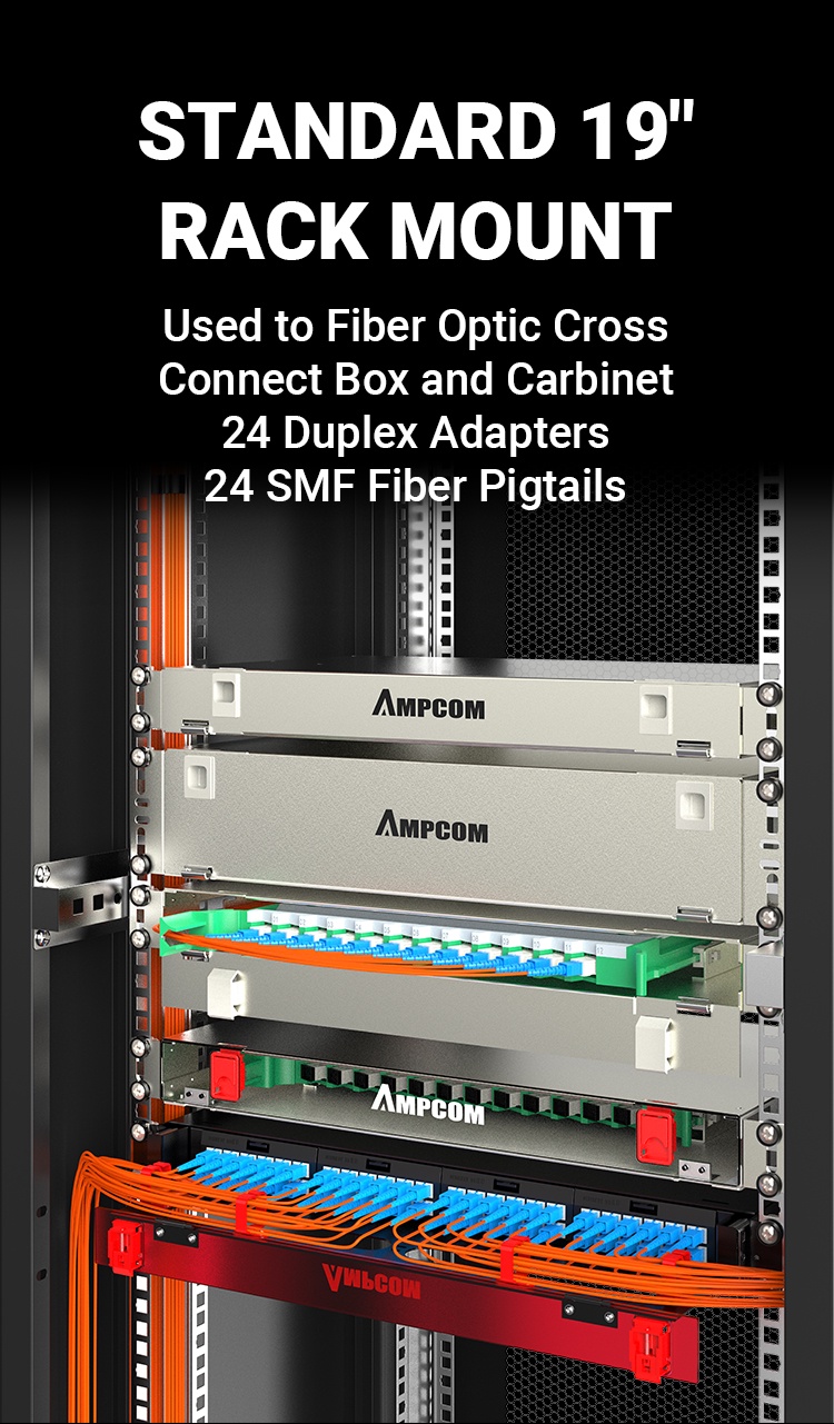 AMPCOM 24-Core ODF Optical Distribution Frame Optic Patch Panel LC SC ...