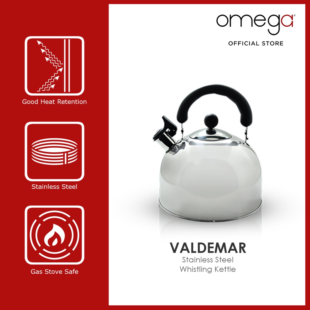 Omega Houseware Valdemar Stainless Steel Whistling Kettle Induction ...
