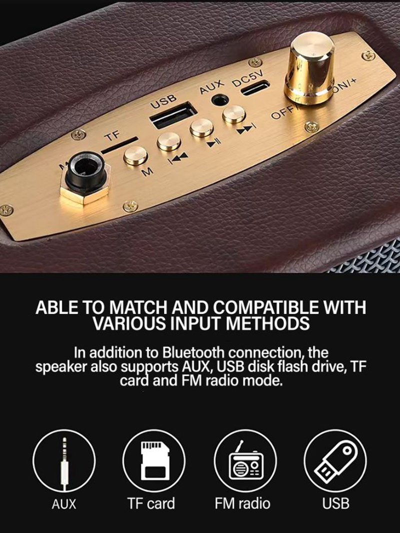 SK-2027 Classic Leather-lined Deep Sound Portable Wireless Bluetooth Karaoke Speaker with ...