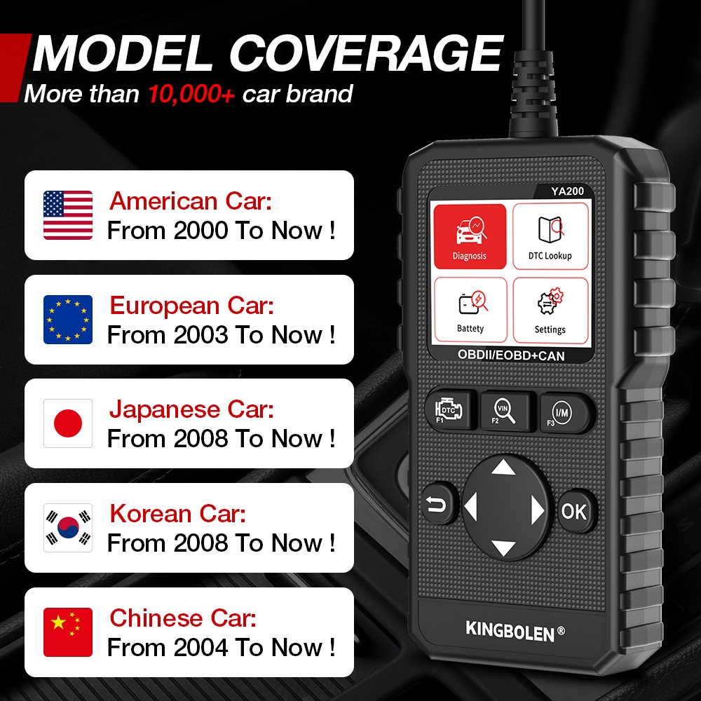 KINGBOLEN YA200 OBD2 Scanner Professional Auto Engine System Diagnostic ...