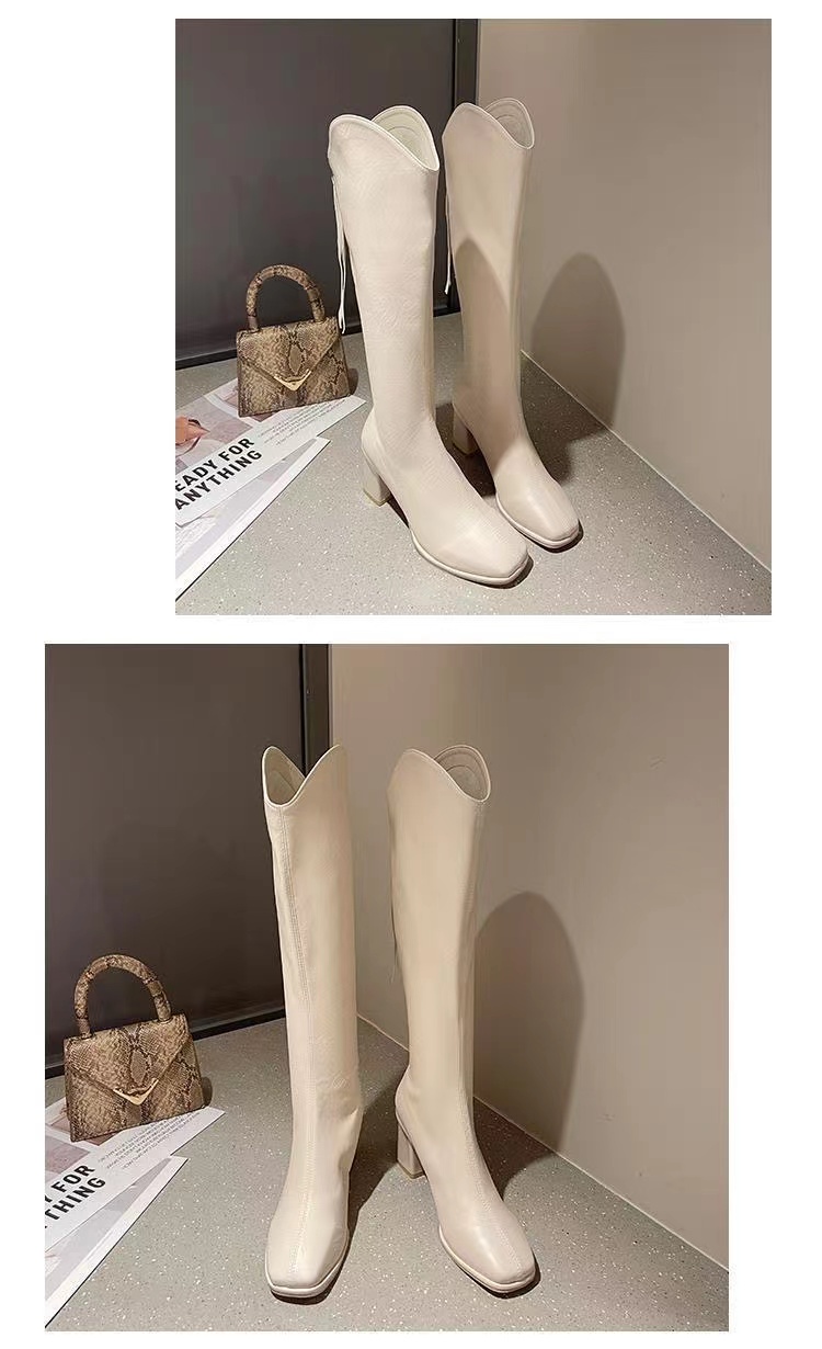 8cm 2022 autumn winter new European American Boots ladies knee white ...