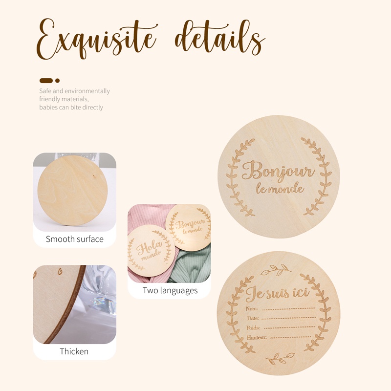 Bopoobo Baby Wooden Spanish French Milestone Card Engraved Wooden Hello ...