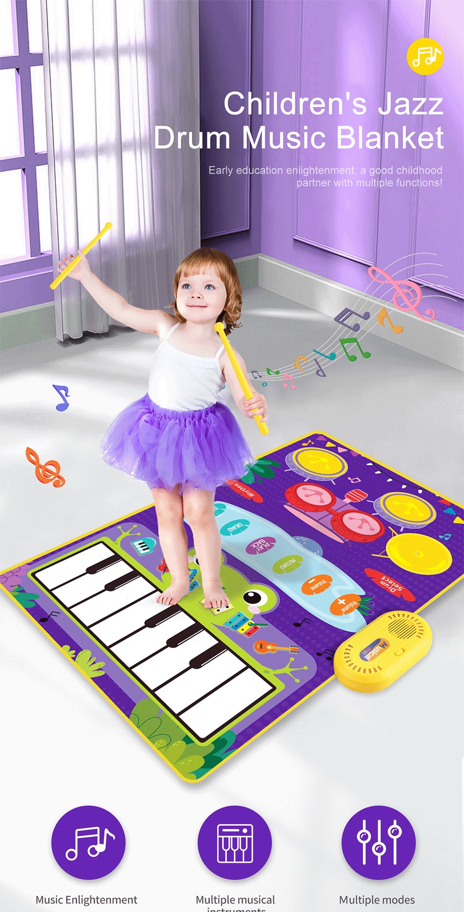 Kids Musical Mat Piano Keyboard & Jazz Drum 2-in-1 Musical Toys for ...