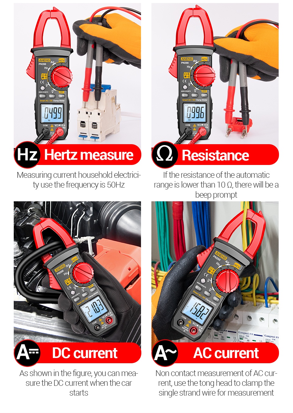 Aneng Pn200 Digital Clamp Meter Dc/Ac 600A Current 4000 Counts ...