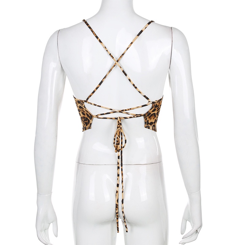Summer women's leopard print crop top with exposed navel, leopard print ...