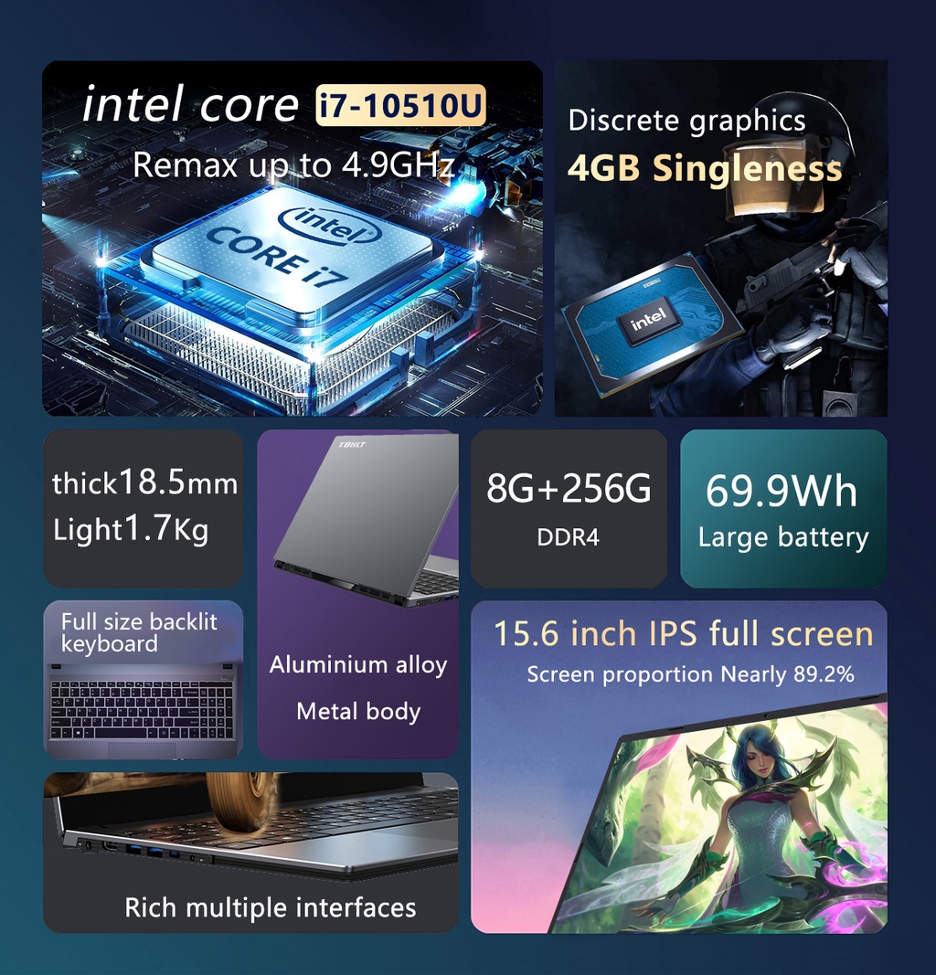 T1 15.6 inch Laptop 4gb Discrete Graphics I7-10510u 8gb RAM 512gb ROM ...