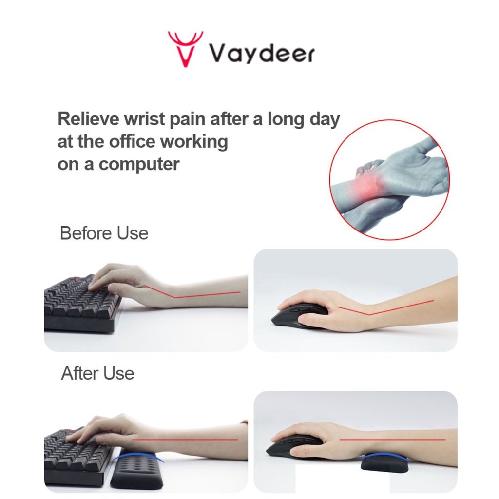 VAYDEER Keyboard Hand Rest Memory Foam 44cm, Mouse Hand Rest, Ergonomic ...
