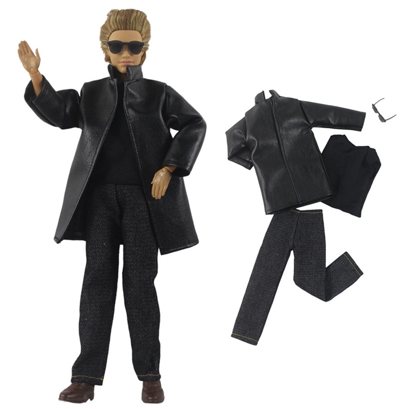 1/6 Doll Clothes For Ken Boy Doll Black Leather Coat Vest Trousers ...