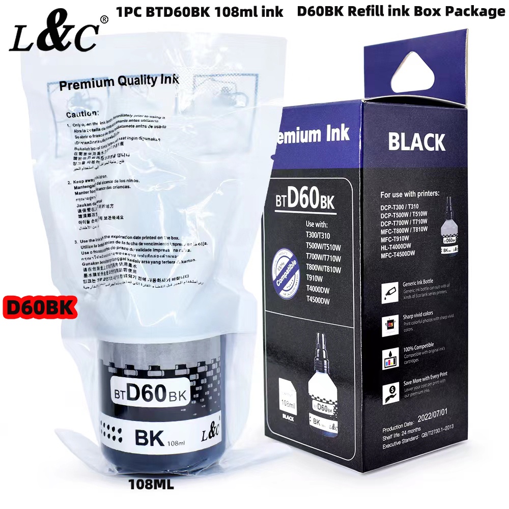 L&C 1Bottle BTD60 BK Ink Refill Brother BTD60 Ink Black 108ML Ink For ...