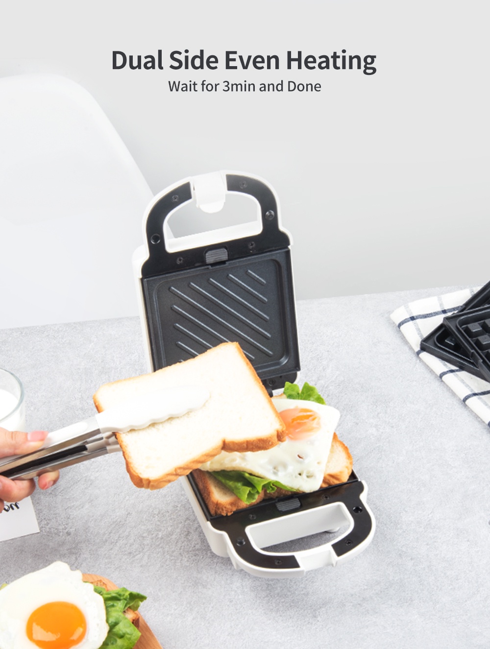 Simplus Waffle Maker Sandwich Maker 2 in 1 Replaceable Plates Breakfast ...