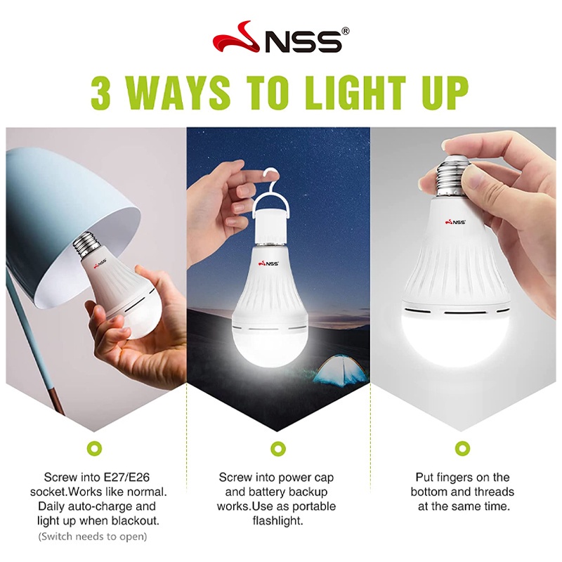 NSS Rechargeable Light Emergency Bulb E27 Energy Saving Outdoor ...