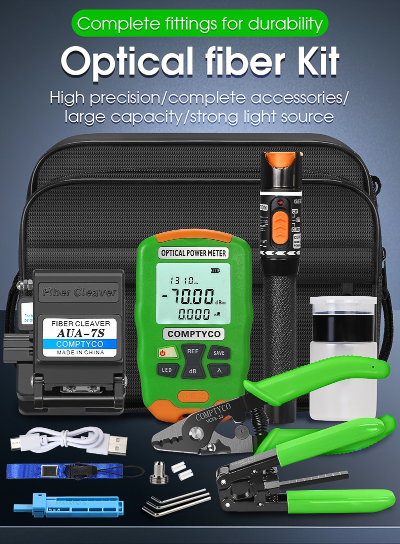 AUA-DC7 Fiber Optic FTTH Tool Bag Kit with AUA-7S Fiber Cleaver Optical ...