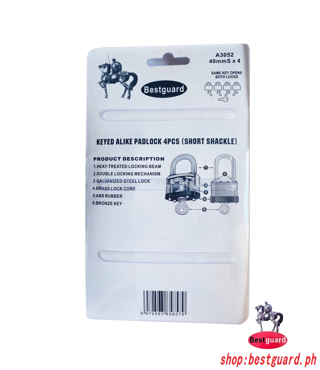 Bestguard A3052 A3053 Keyed Alike Padlock 4PCS (SHORT SHACKLE) 40mm ...