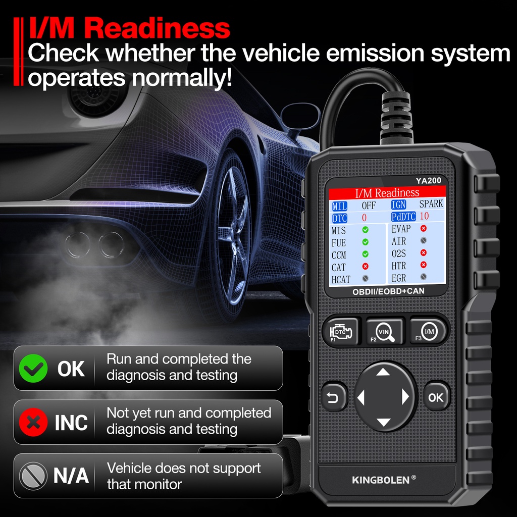 KINGBOLEN YA200 OBD2 Scanner Professional Auto Engine System Diagnostic ...