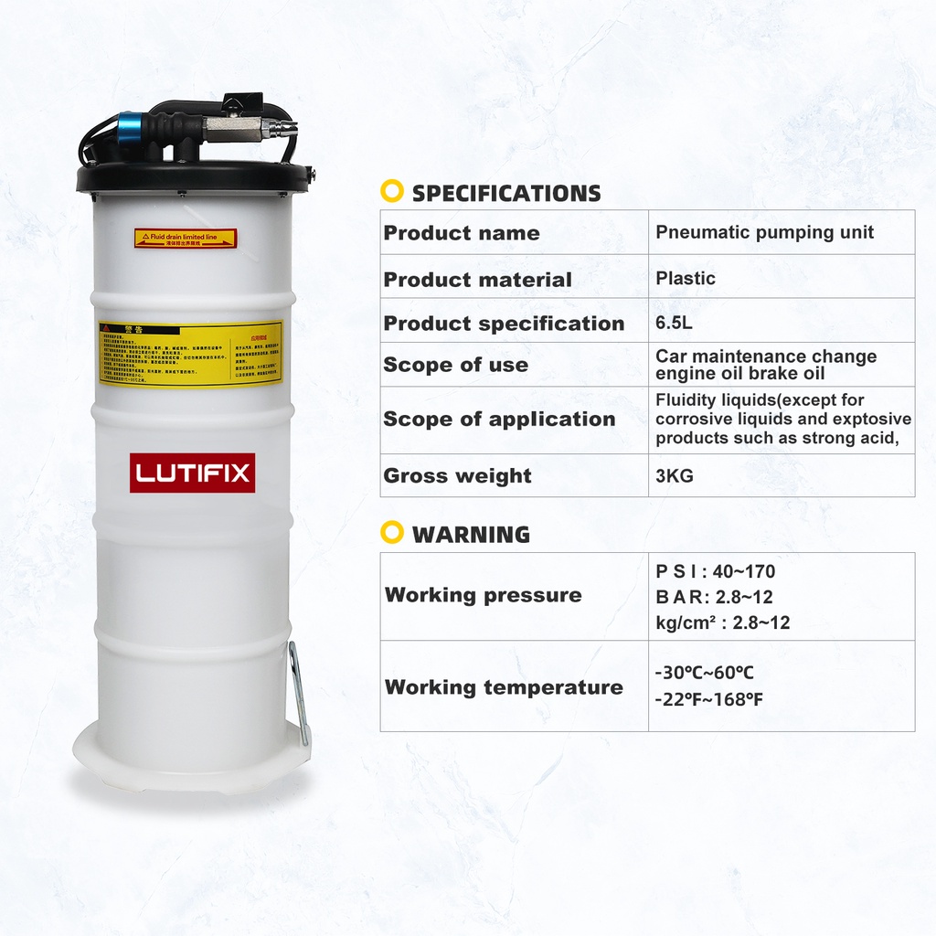 LUTIFIX 6.5L Pneumatic Vacuum Oil Fluid Extractor Pump Engine Oil Changer Vacuum Transmission ...