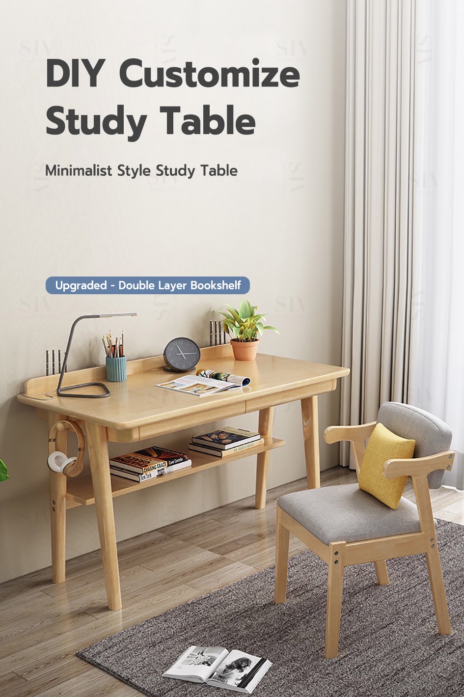 Siv Big Solid Wood Computer Table Study Desk Home Office Desktop ...