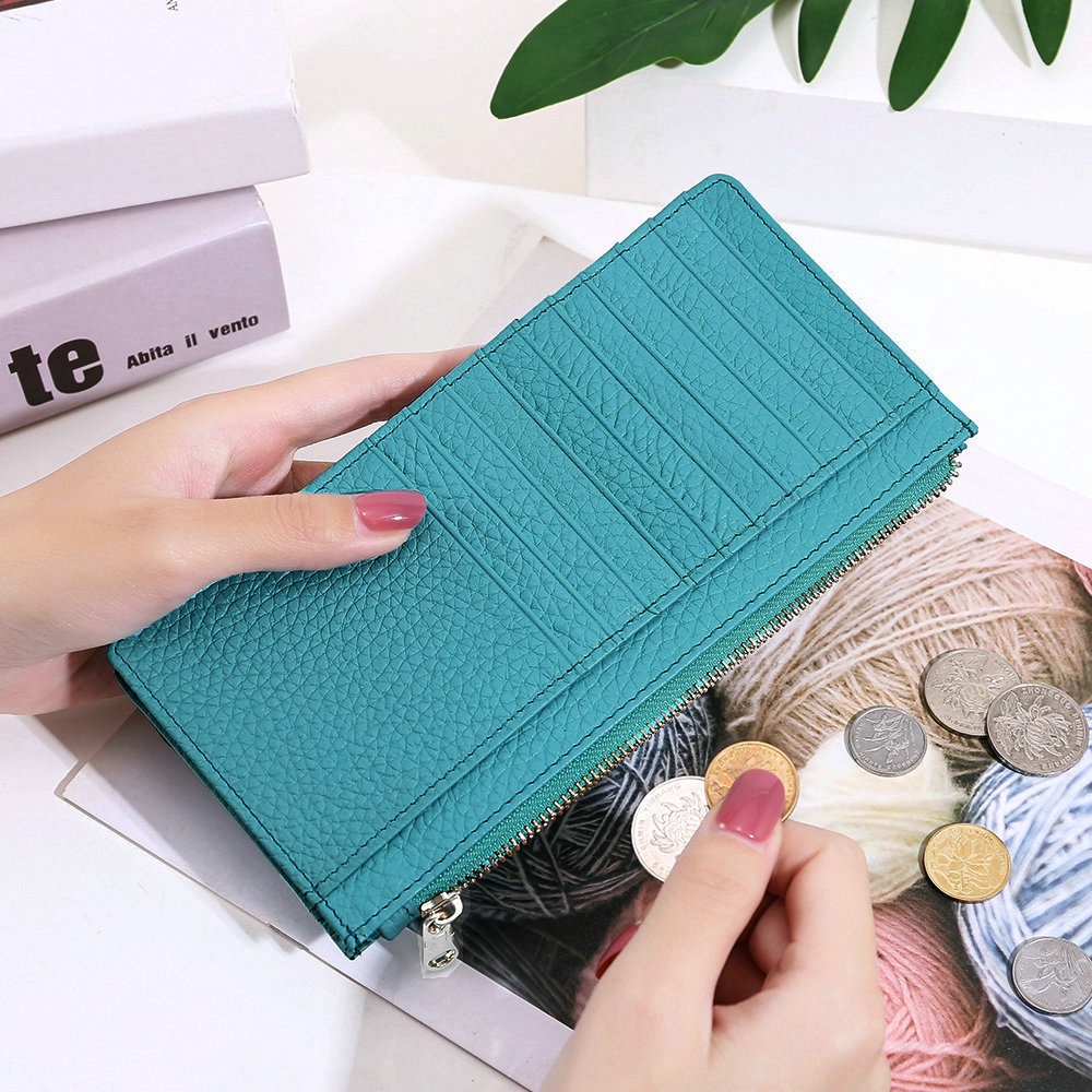 Simple Ultra-Thin Women's Long Wallet Genuine Leather Zipper Wallet ...