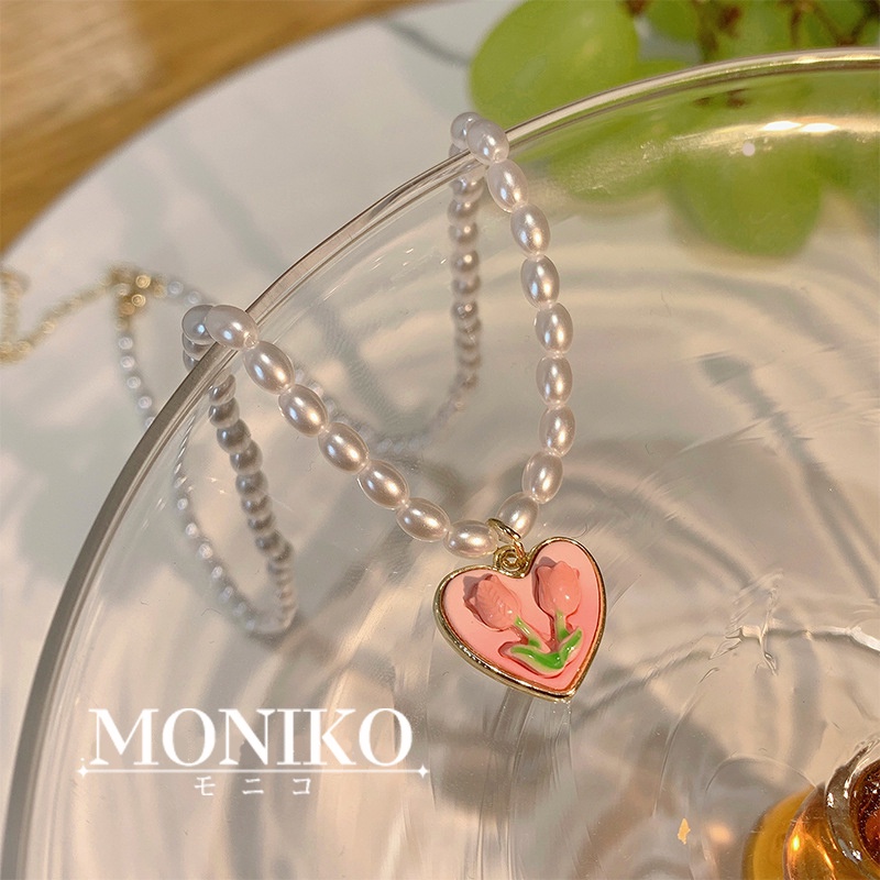 MONIKO Original Design 18k Gold plated Pink Tulip Pendant Pearls ...