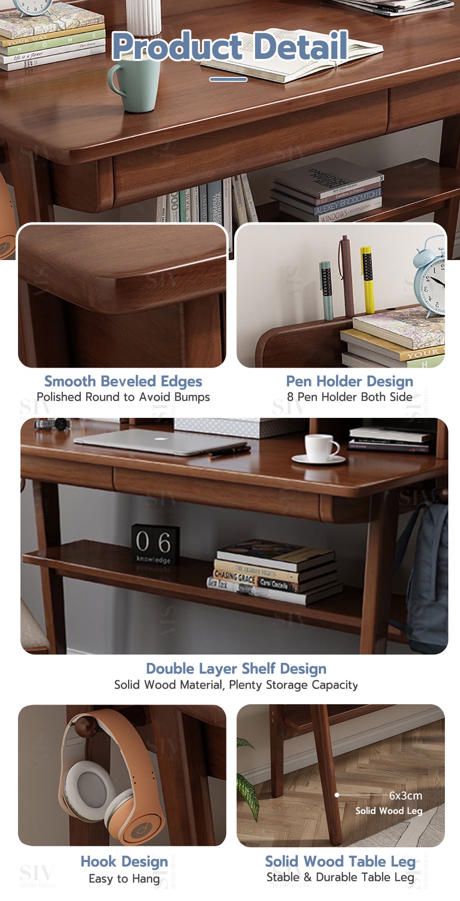 Siv Big Solid Wood Computer Table Study Desk Home Office Desktop ...