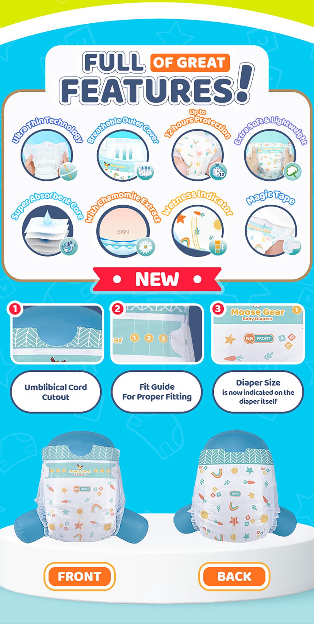 Moose Gear Baby Tape Diaper NEWBORN 60pcs (2PACKS) Super Absorbent No ...