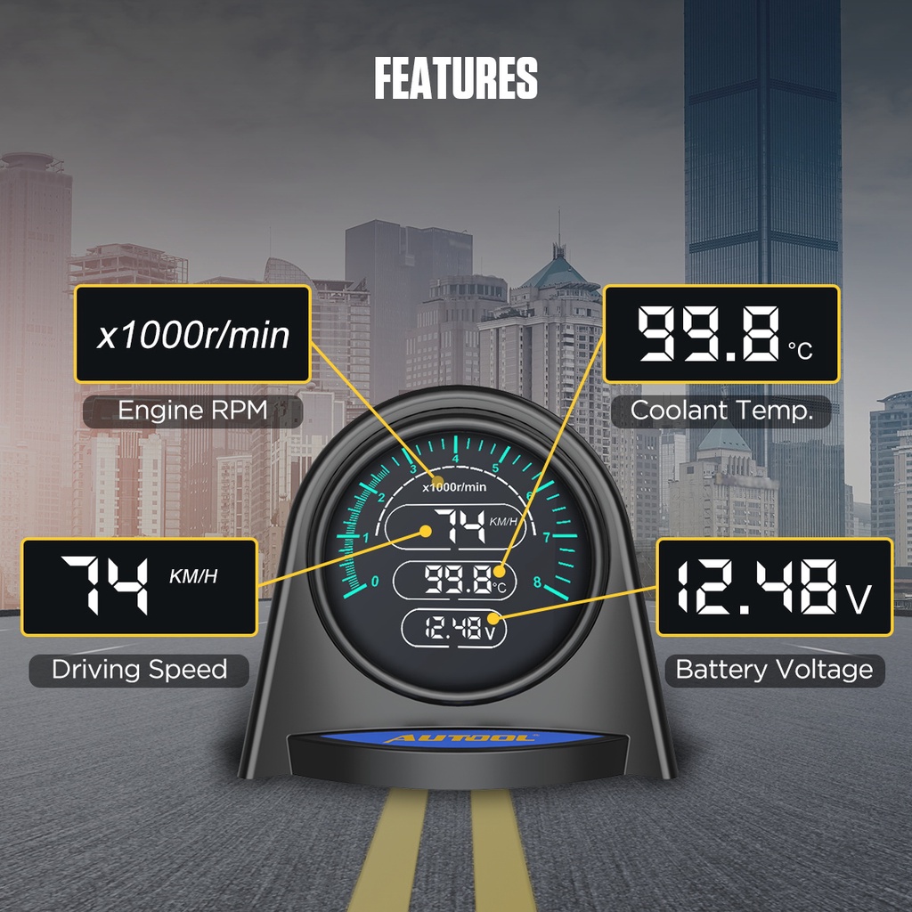 AUTOOL OBD HUD Multifunctional Speedometer Speeding Alarm Engine RPM ...