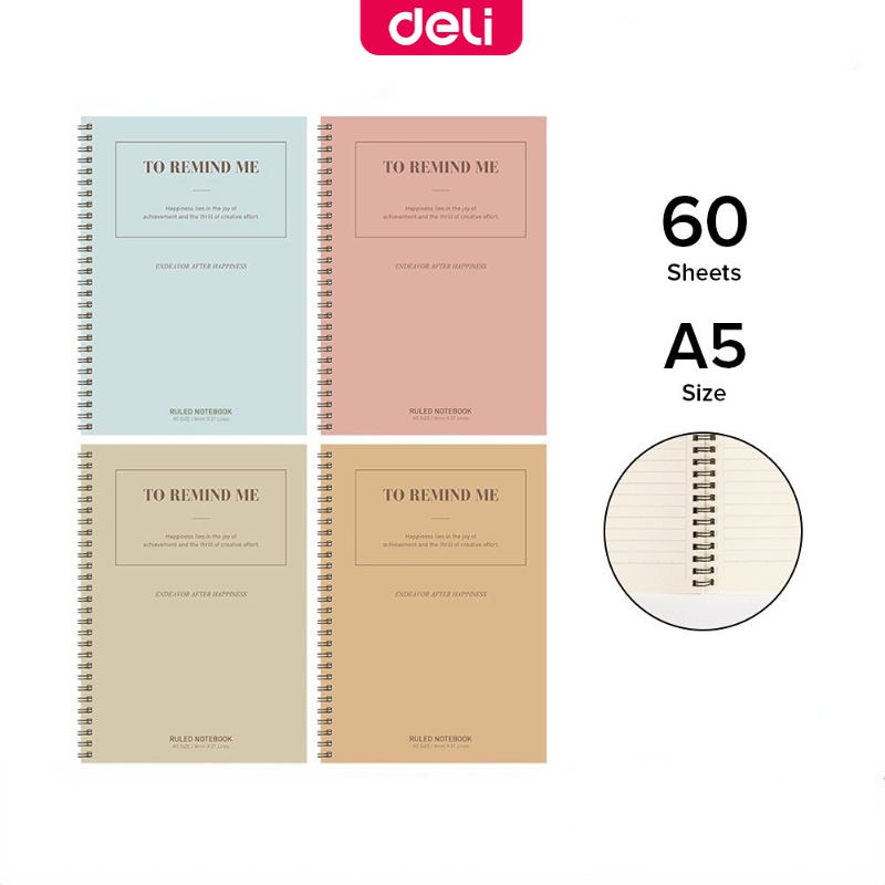 Deli A5 Spiral Notebook 60Sheets Binder Line Notebook Simple Design ...
