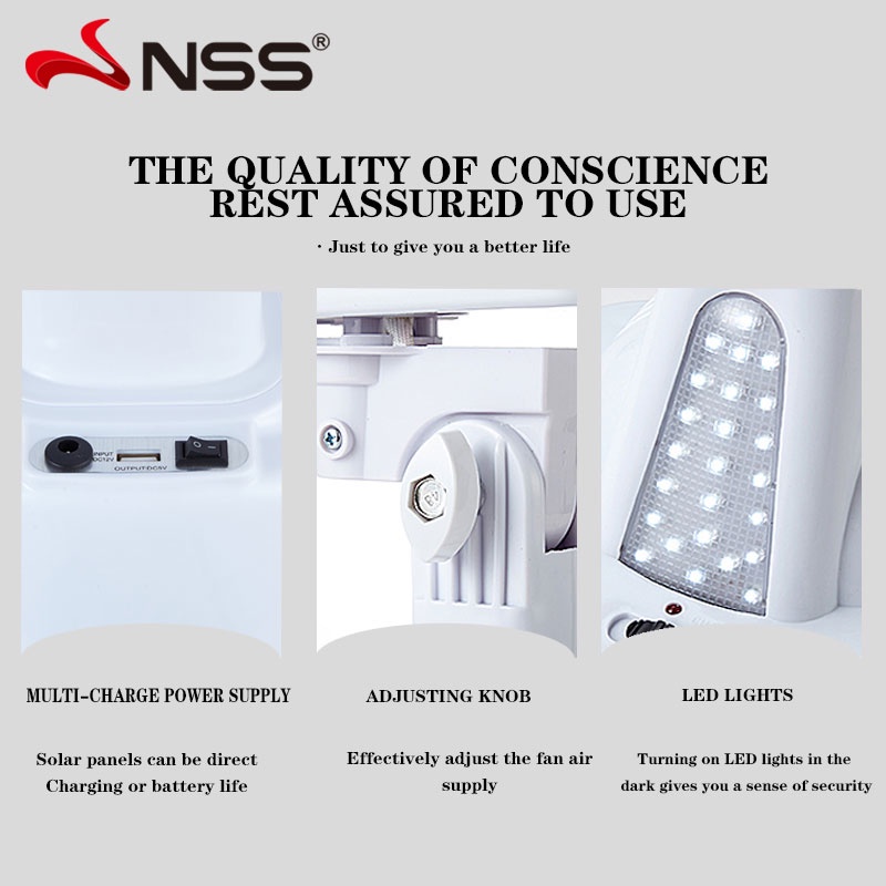 NSS Solar Fan Rechargeable Solar Fan 12 inch Desk Fan with LED Light ...