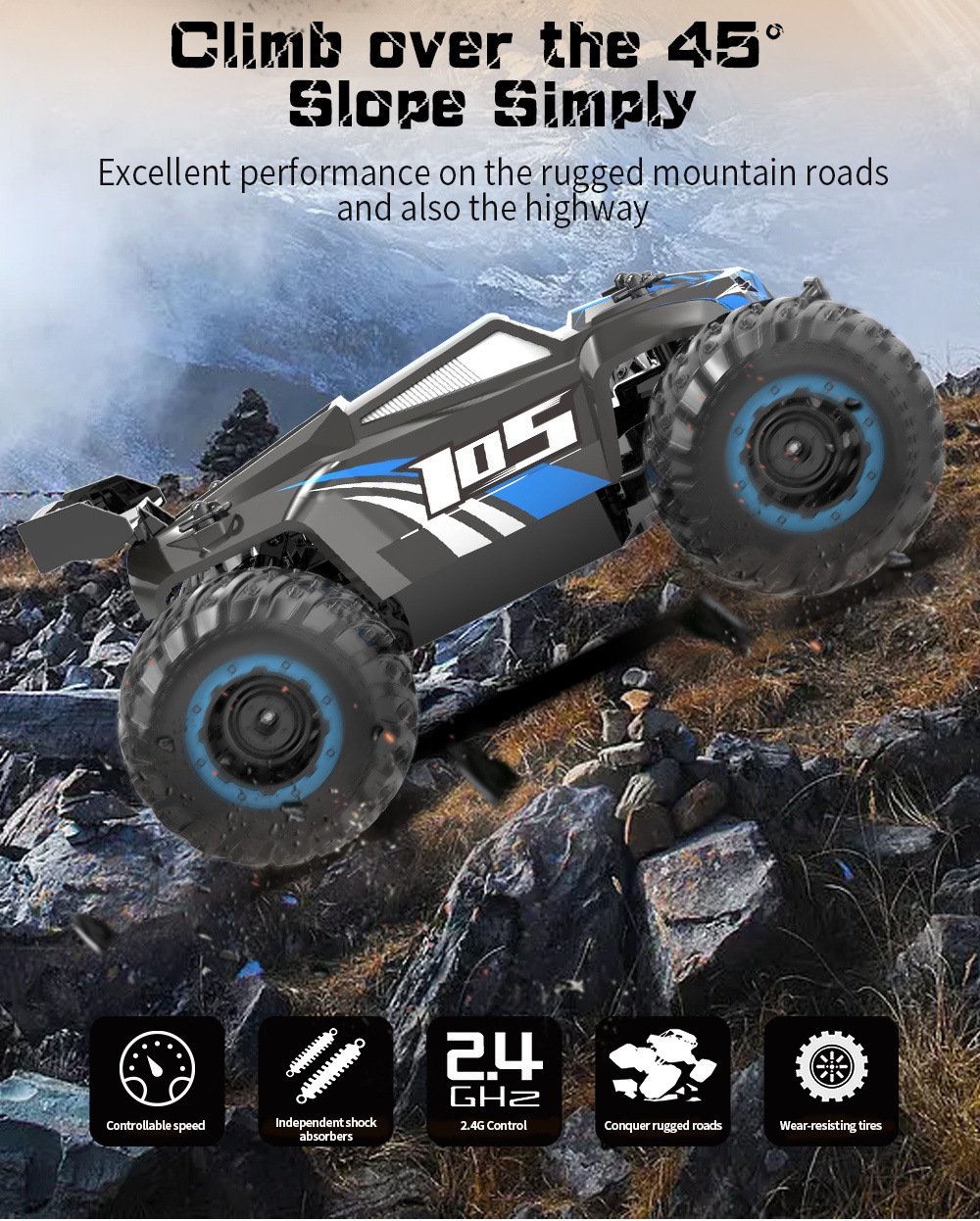 iBliver 1:18 Remote Control Monster Truck Buggy Car 2.4Ghz Drive Climbing RC Off Road Drift ...