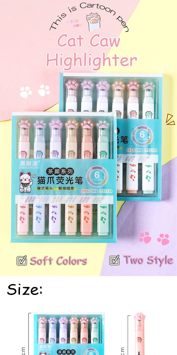 6PCS Highlighter Pen Markers 6 Colors Slanted Tip Liquid Ink School ...