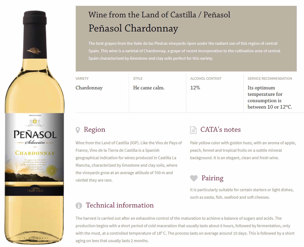 Penasol Seleccion Chardonnay | Tierra de Castilla, Spain | White Wine ...
