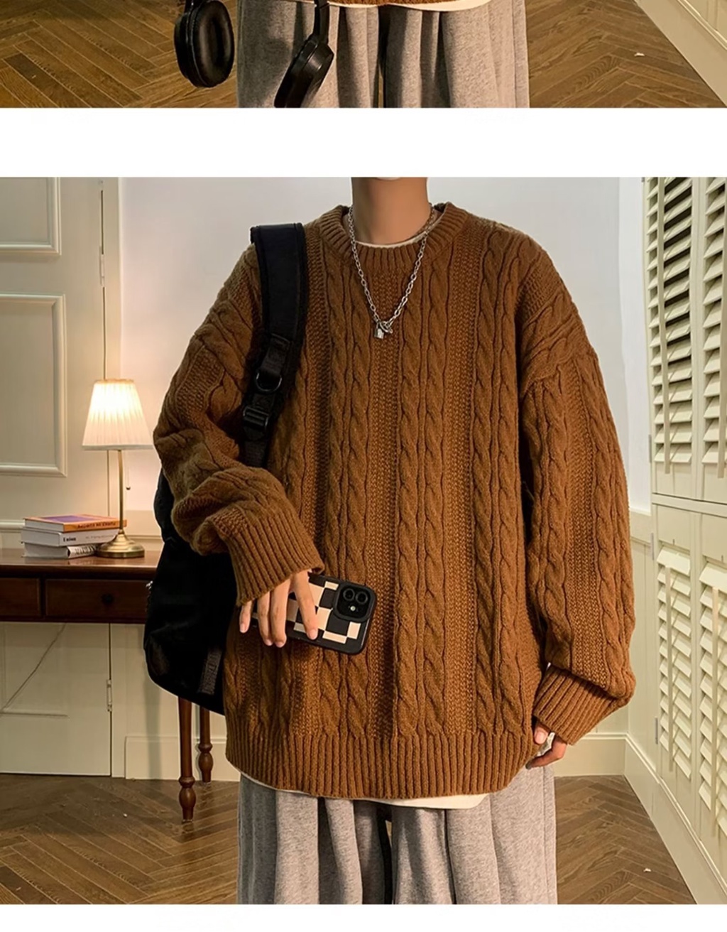 (4 Colors) Twist Sweater Men's Round Neck Loose ins Street Wear Autumn ...