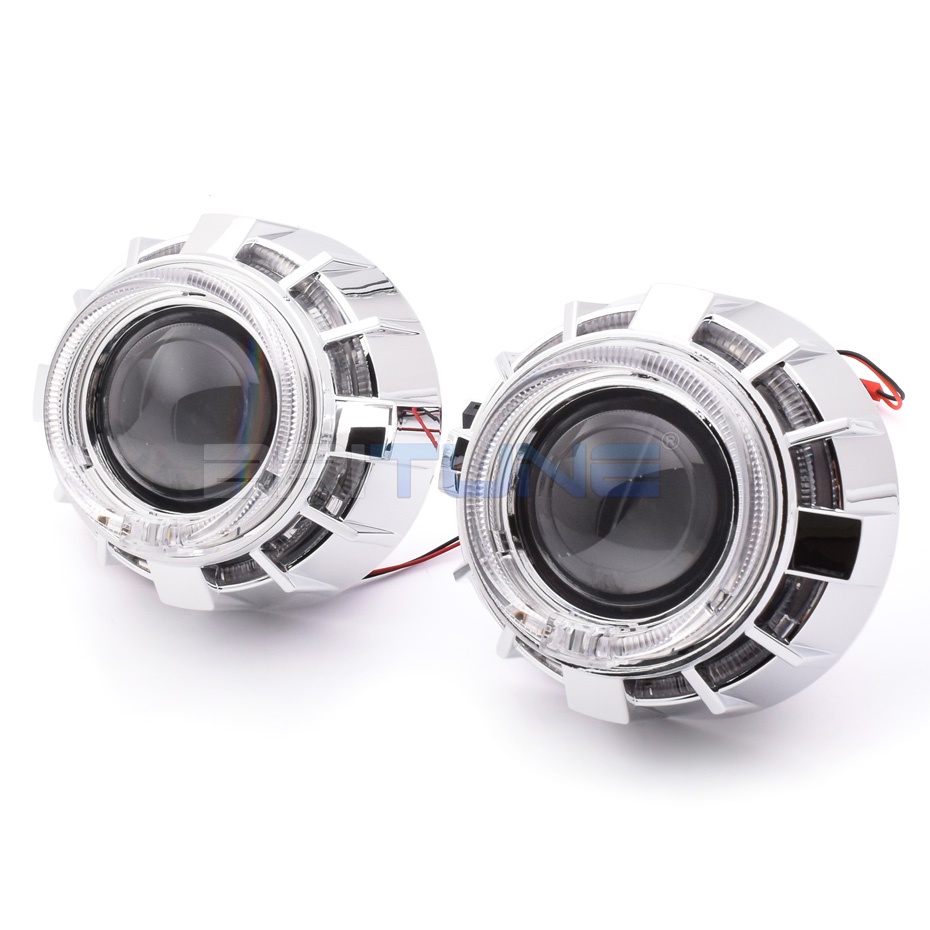 2.5" Lenses For Headlights Dual LED Angel Eyes Halo Rings DRL Bixenon ...