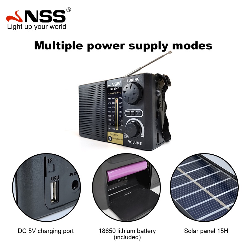 NSS Portable Bluetooth FM/AM/SW 3 BAND Solar Radio with USB/TF PLAYER NS-6042 | Shopee Philippines
