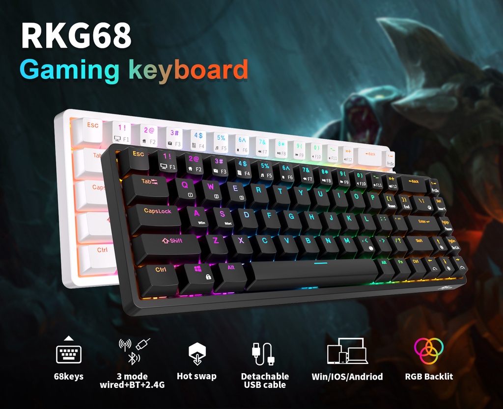Royal Kludge Rk837 Rkg68 Mechanical Mini Wireless Keyboard With 60 ...