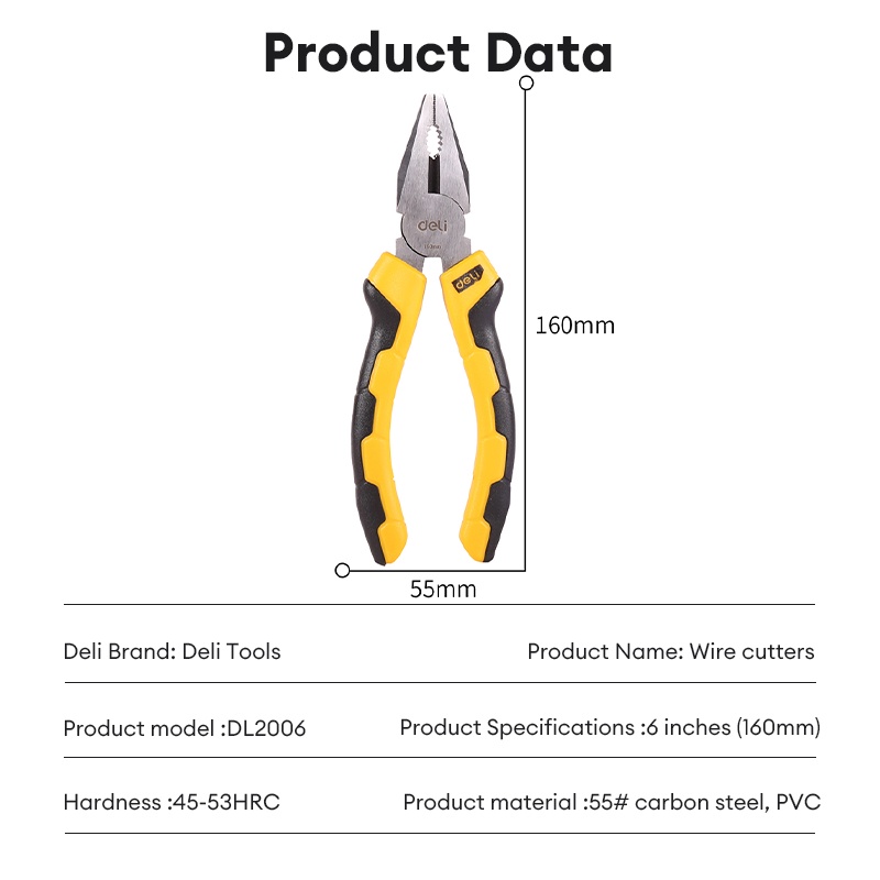 Deli 6"/7"/8" Pliers Heavy Duty Plier Tool Multifunctional Steel Wire ...