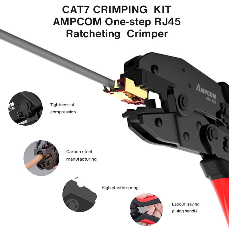 Ampcom Network Tool Kit, Professional Rj45 Tool (Cat7 Crimper, 10Pcs ...