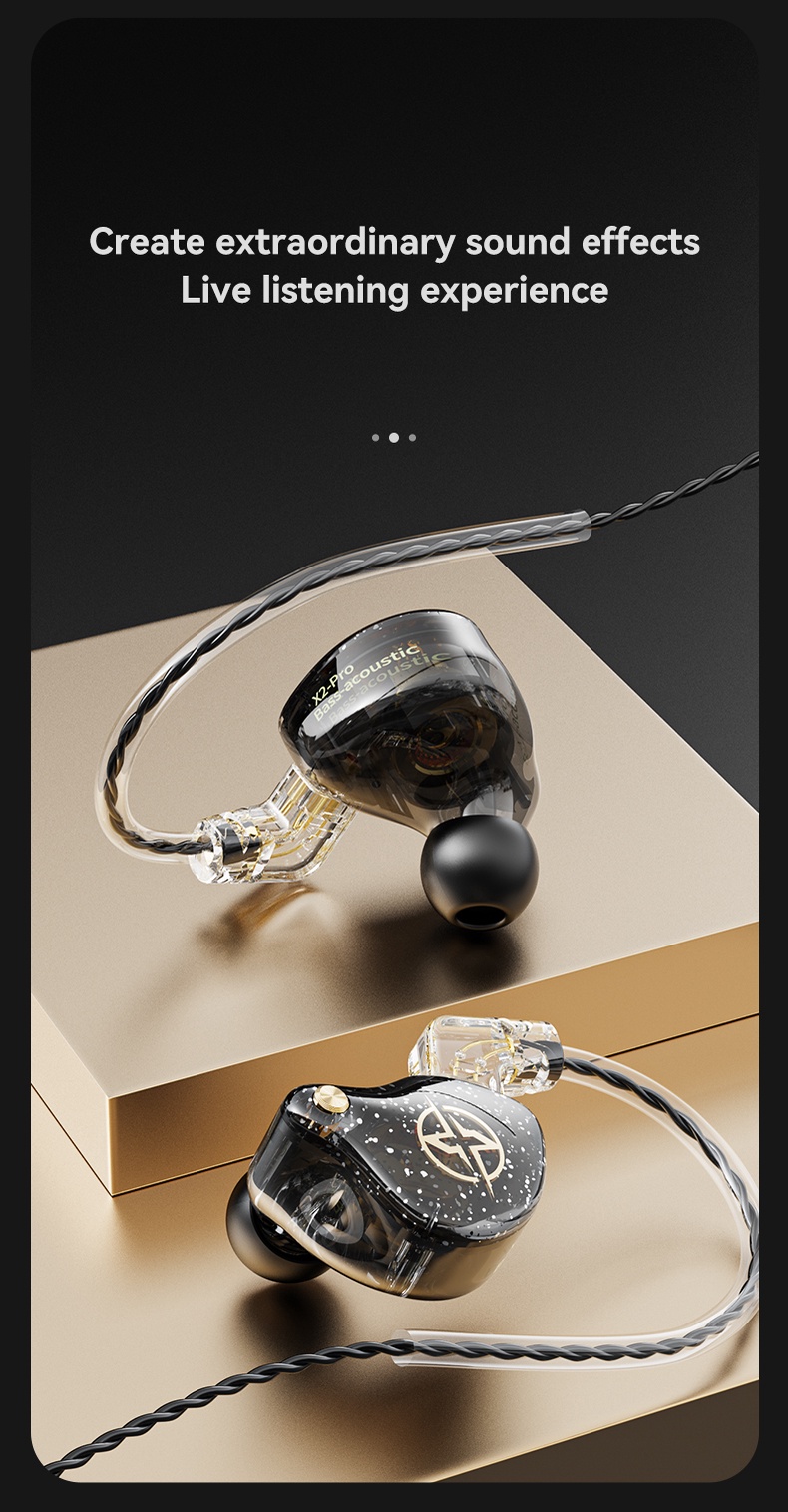 X2 Pro 3.5mm Detachable Wired Headphones Double Dynamic HiFi Earphone ...