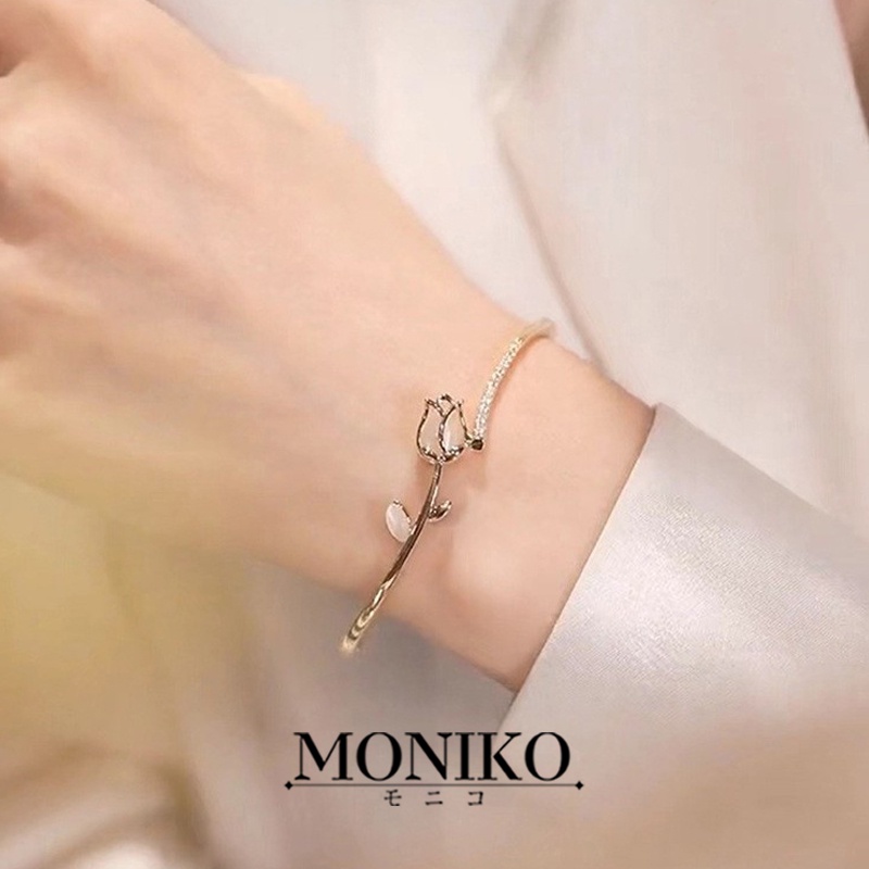 MONIKO Original Design 18k Gold Plated Tulip Pendant Bangle Opal ...