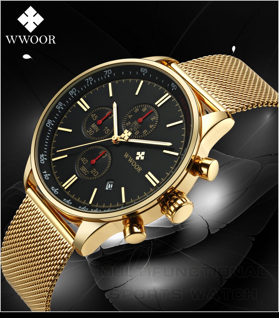 Wwoor Men Watch Quartz Waterproof Wrist Chronograph Stainless Steel ...