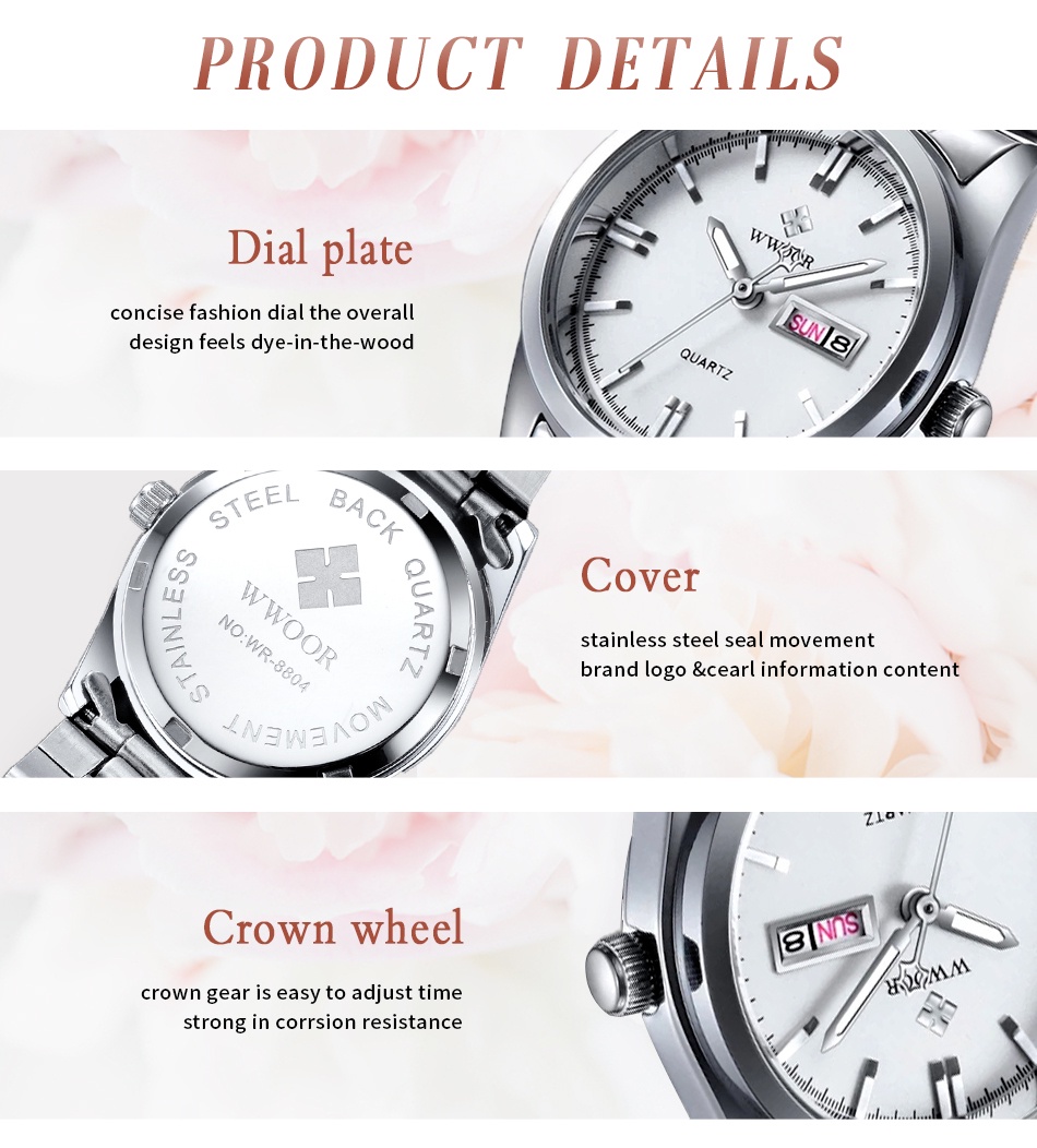 Wwoor Women Watches Analog Quartz Clock Stainless Steel Strap Wristwatch Waterproof Ladies Watch ...