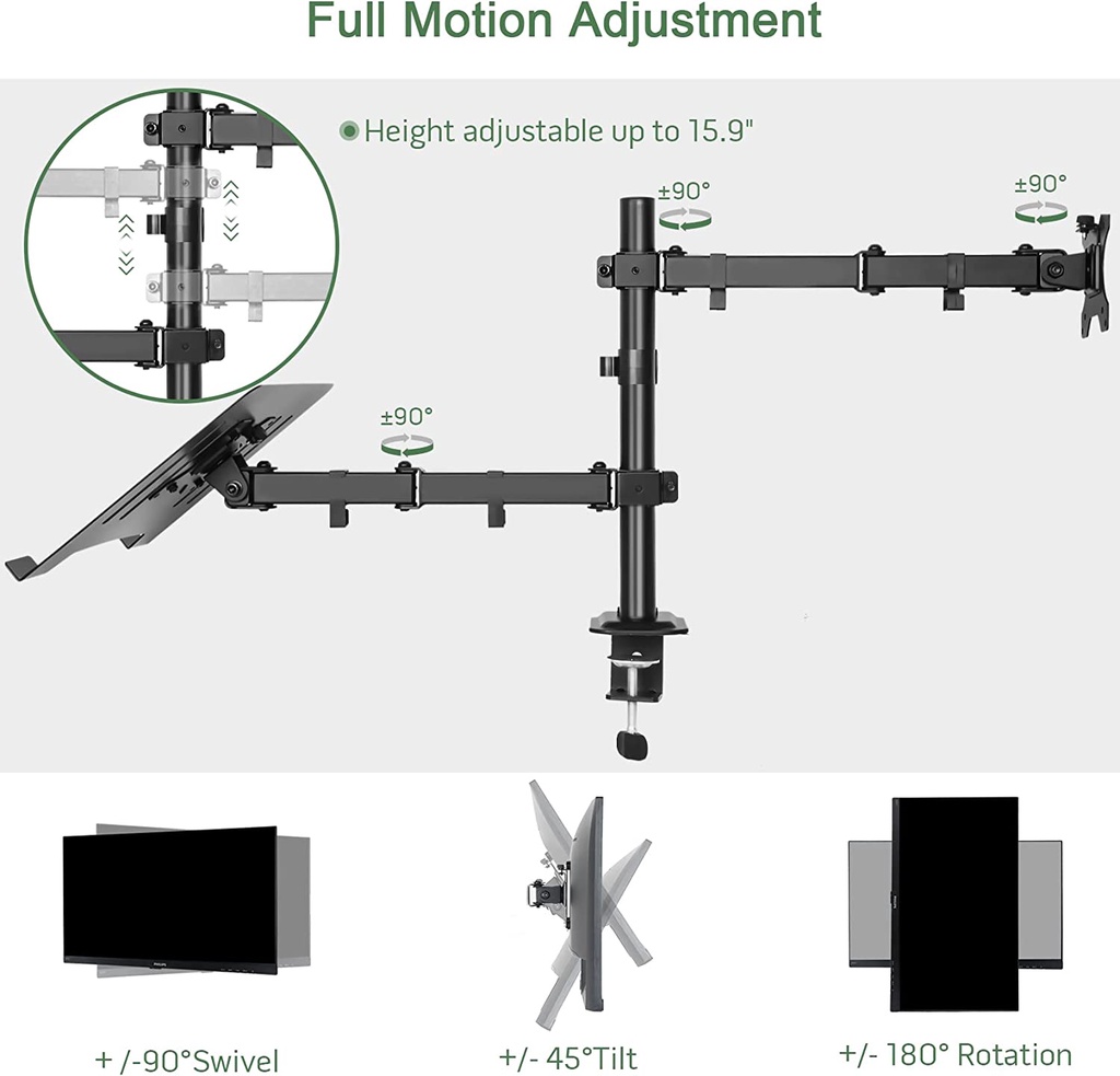 Meewoo Monitor Stand With Laptop Tray Dual Arm Desk Mount Fully ...