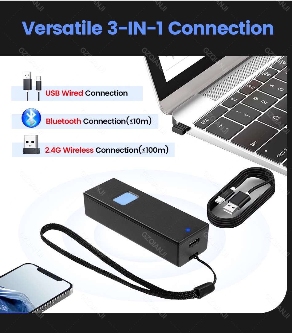Mini Portable Barcode Scanner Handheld Bluetooth Wireless 1D 2D QR ...