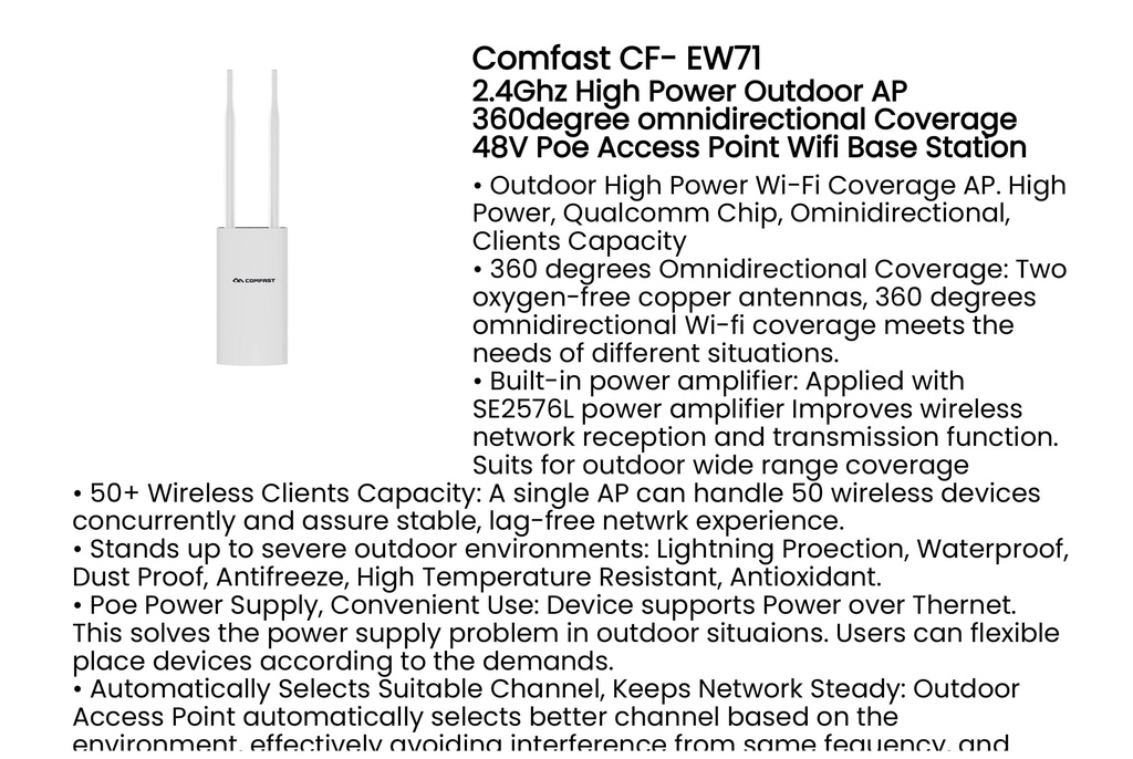 Comfast Cf-Ew71 2.4ghz High Power Outdoor Ap 360degree Omnidirectional ...