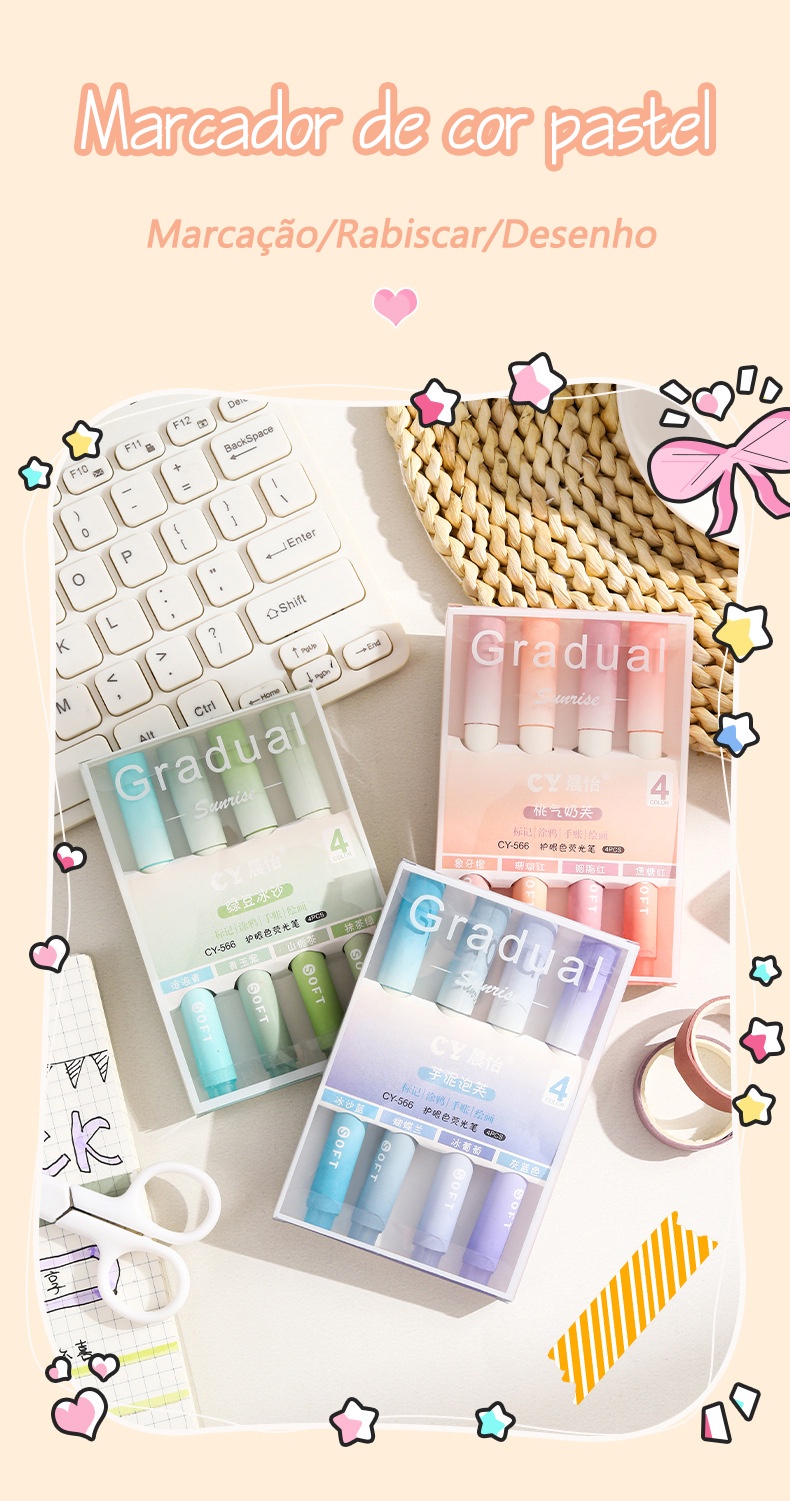 4PCS Pastel Highlighter Pen Set 12 Colors Slanted Markers ...
